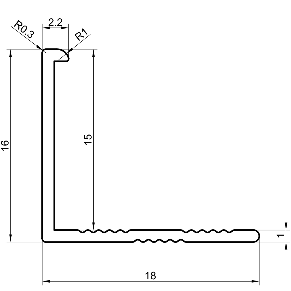 L SHAPE SATIN TRIM TRADE 15mm